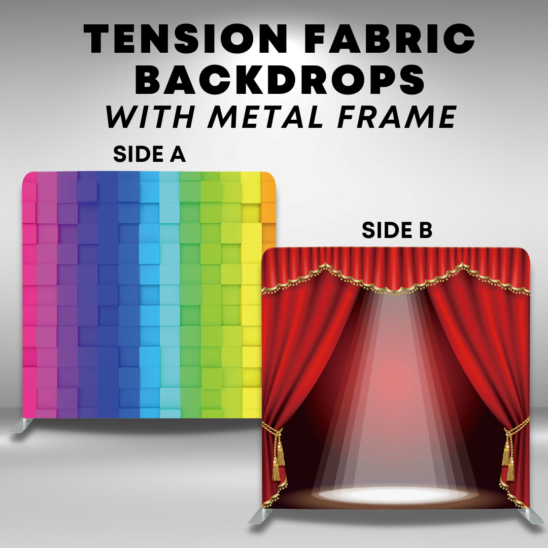 DRAMATIC SET DOUBLE SIDED TENSION FABRIC PHOTO BOOTH BACKDROP – SpinPix360